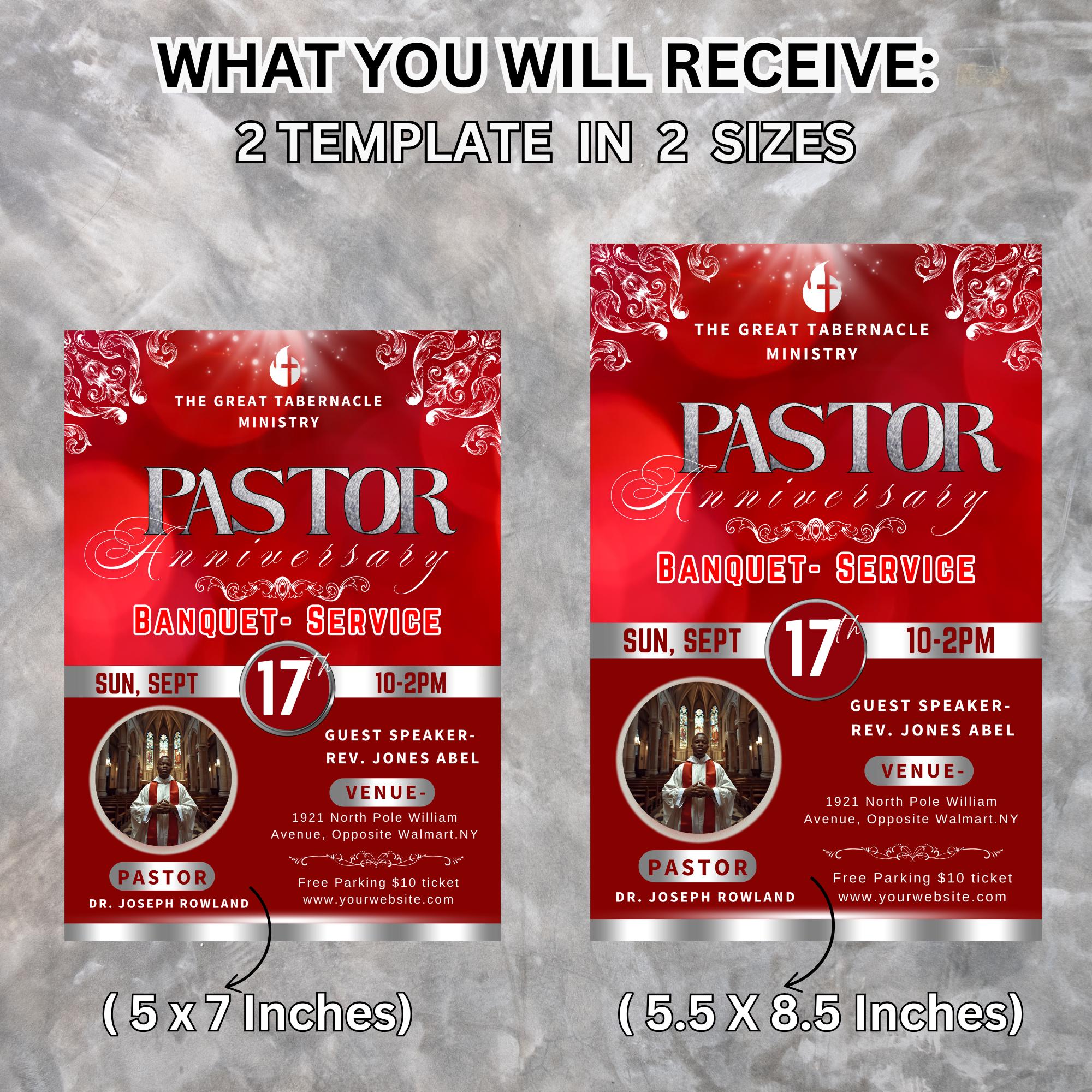 Editable Pastor Anniversary Banquet Flyer, Red & Silver Anniversary ...