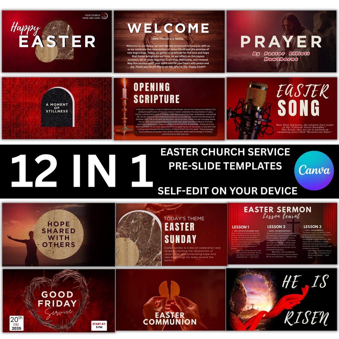 12 in 1 Easter Church Service Pre-slide Template- Animated Editable ...