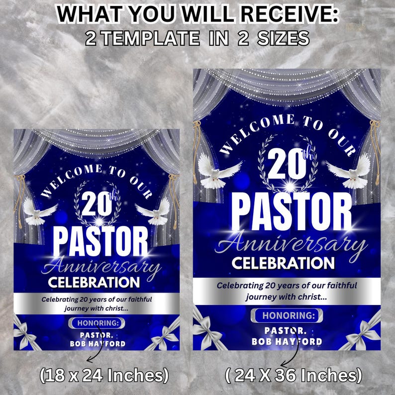 Blue & Silver Pastor Anniversary Welcome Sign, Editable Church Sign ...