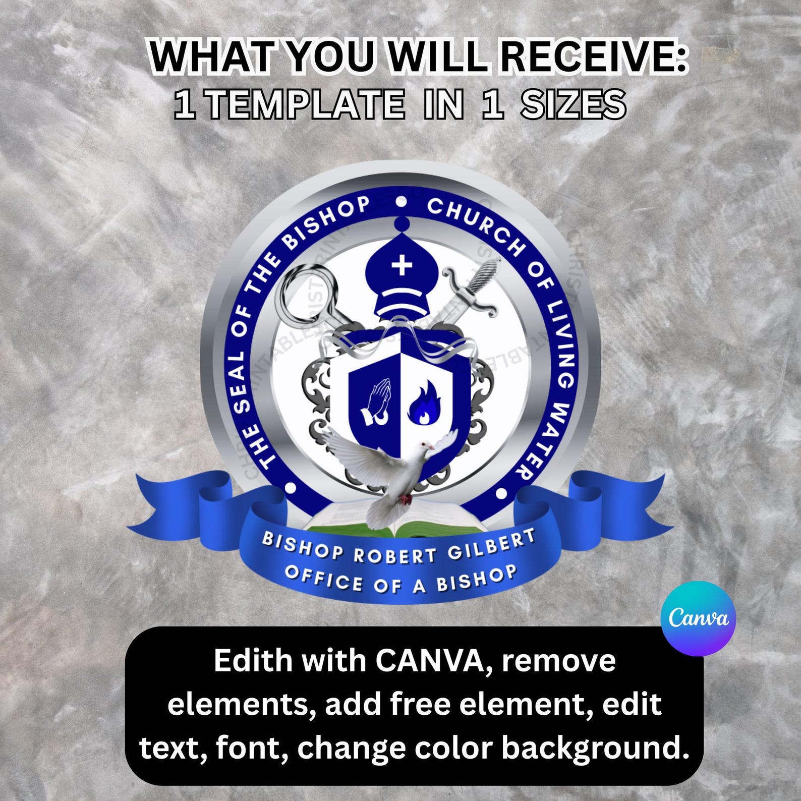 Editable the Seal of a Bishop, Church Seal for Overseer, Bishop Crest ...