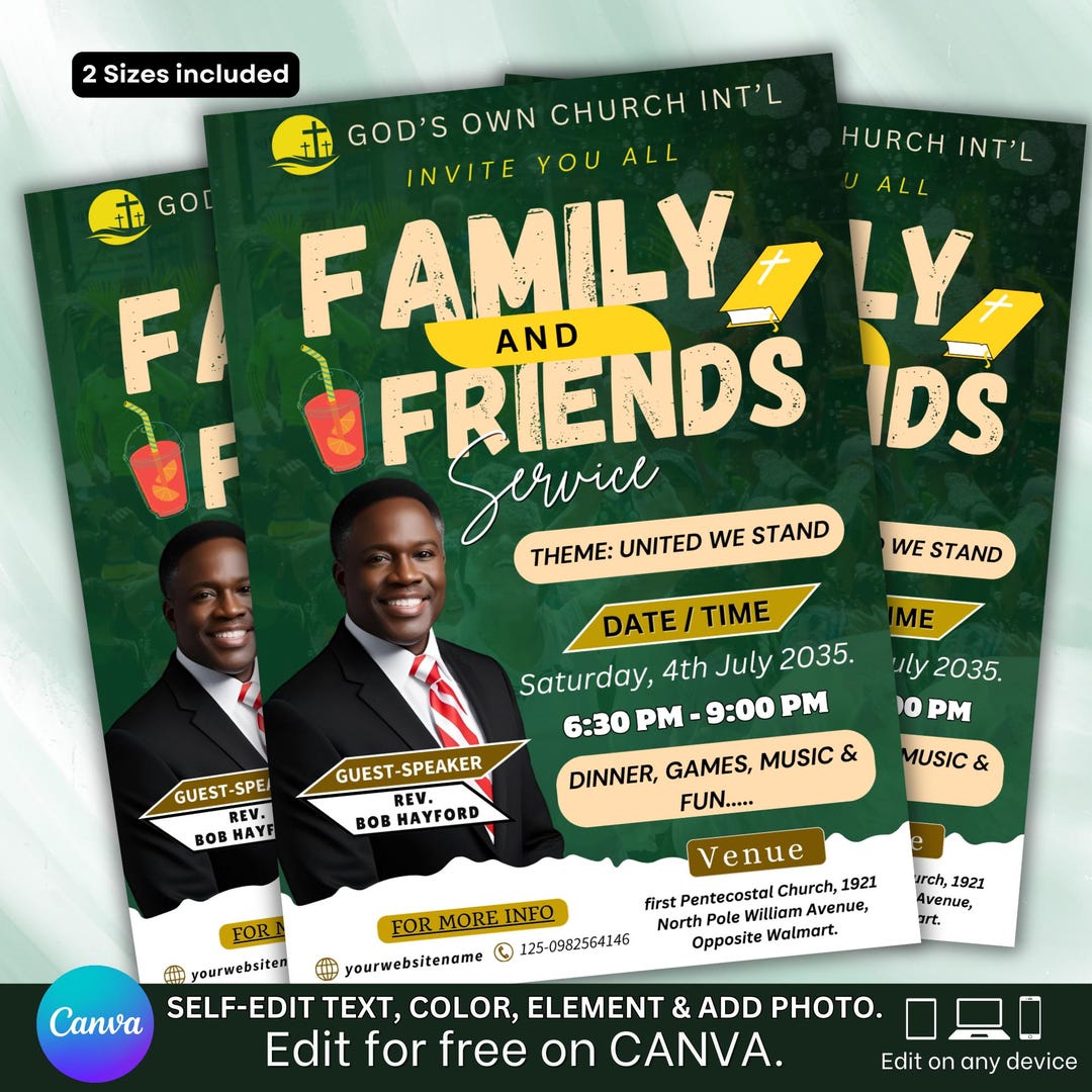Family and Friends Day Church Flyer, Editable Church Service Flyer, Church Gathering, Church ...