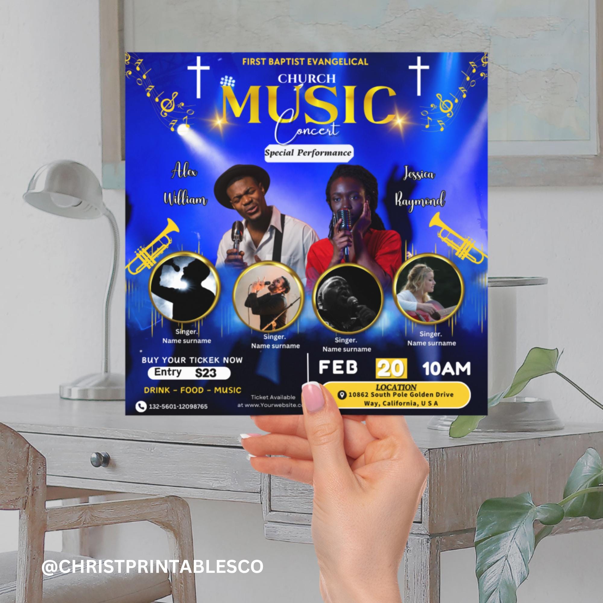 Editable Church Music Concert Flyer, Blue & Gold Music Flyer, Church ...