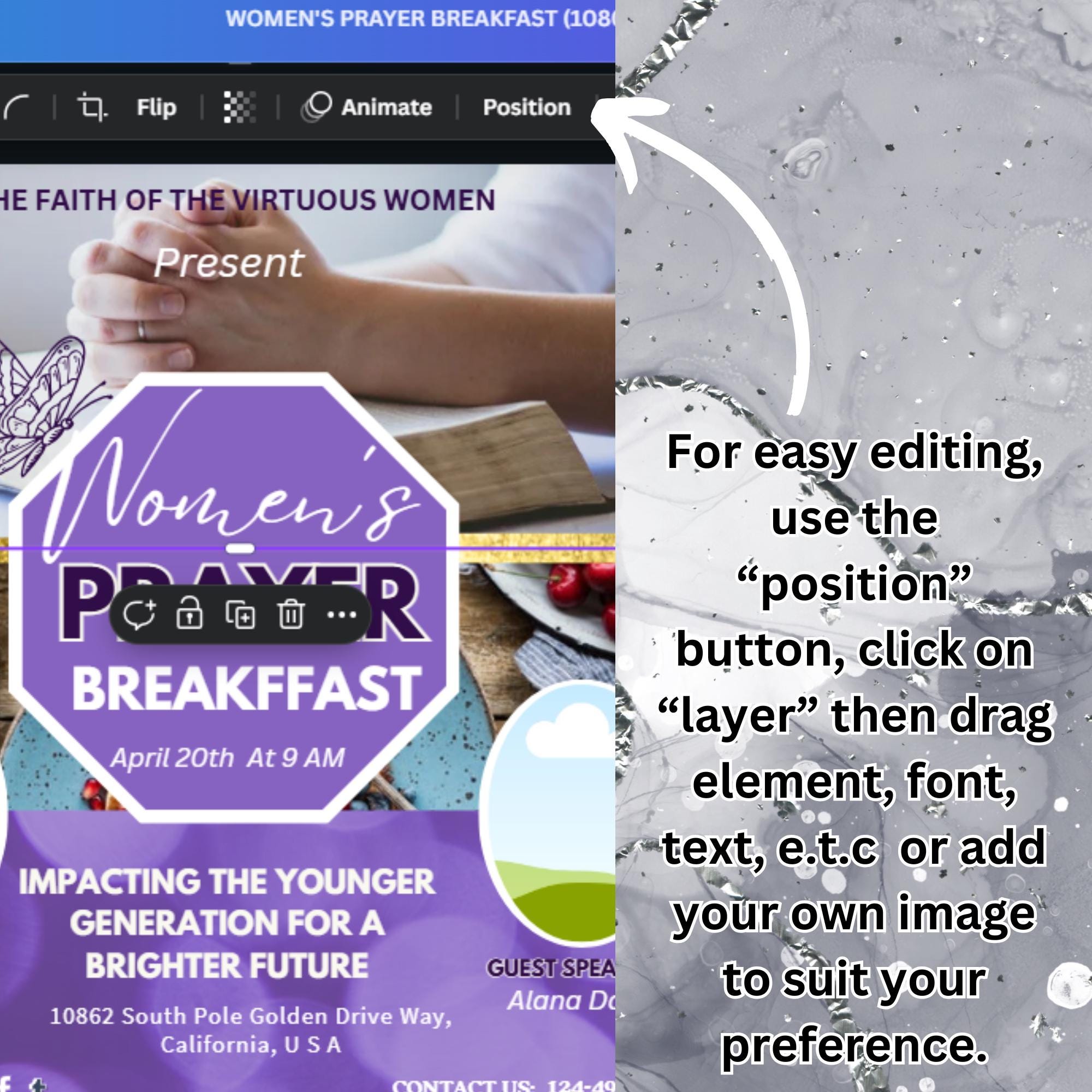 Editable Women's Prayer Breakfast Flyer, Bible and Brunch Flyer, Women ...