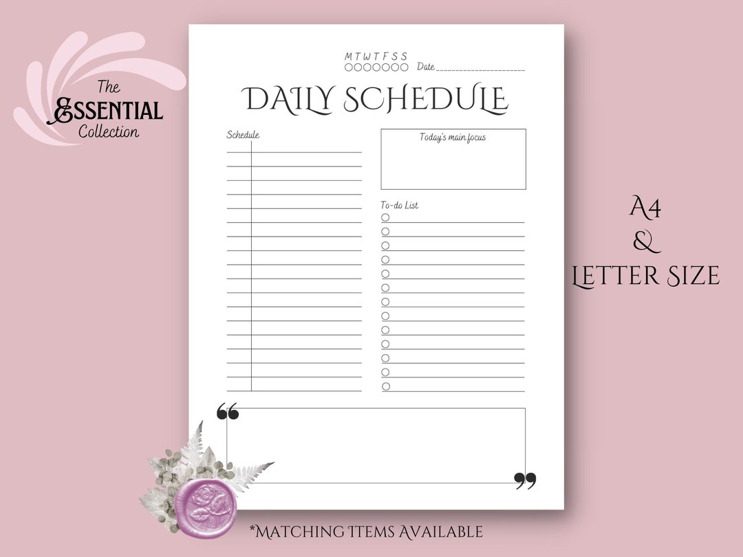 Printable Daily Schedule With Notes Printable Daily Planner A4 Letter ...