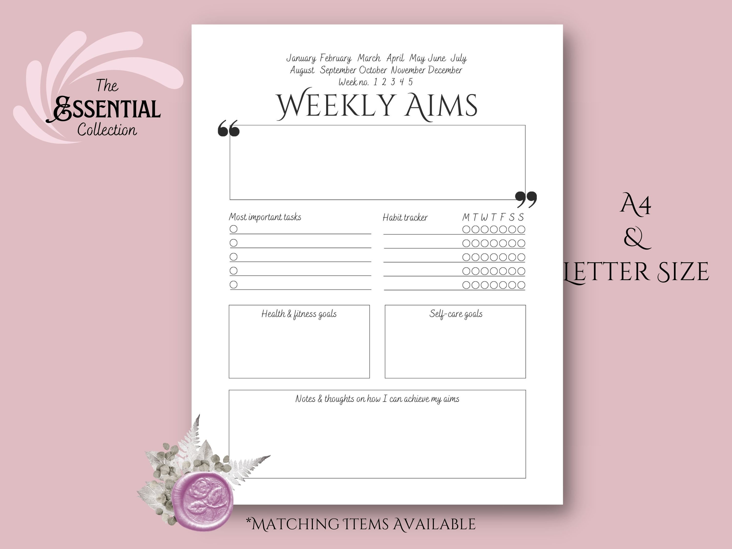 Printable Weekly Aims With Notes Printable Goal Tracker A4 Letter Size ...