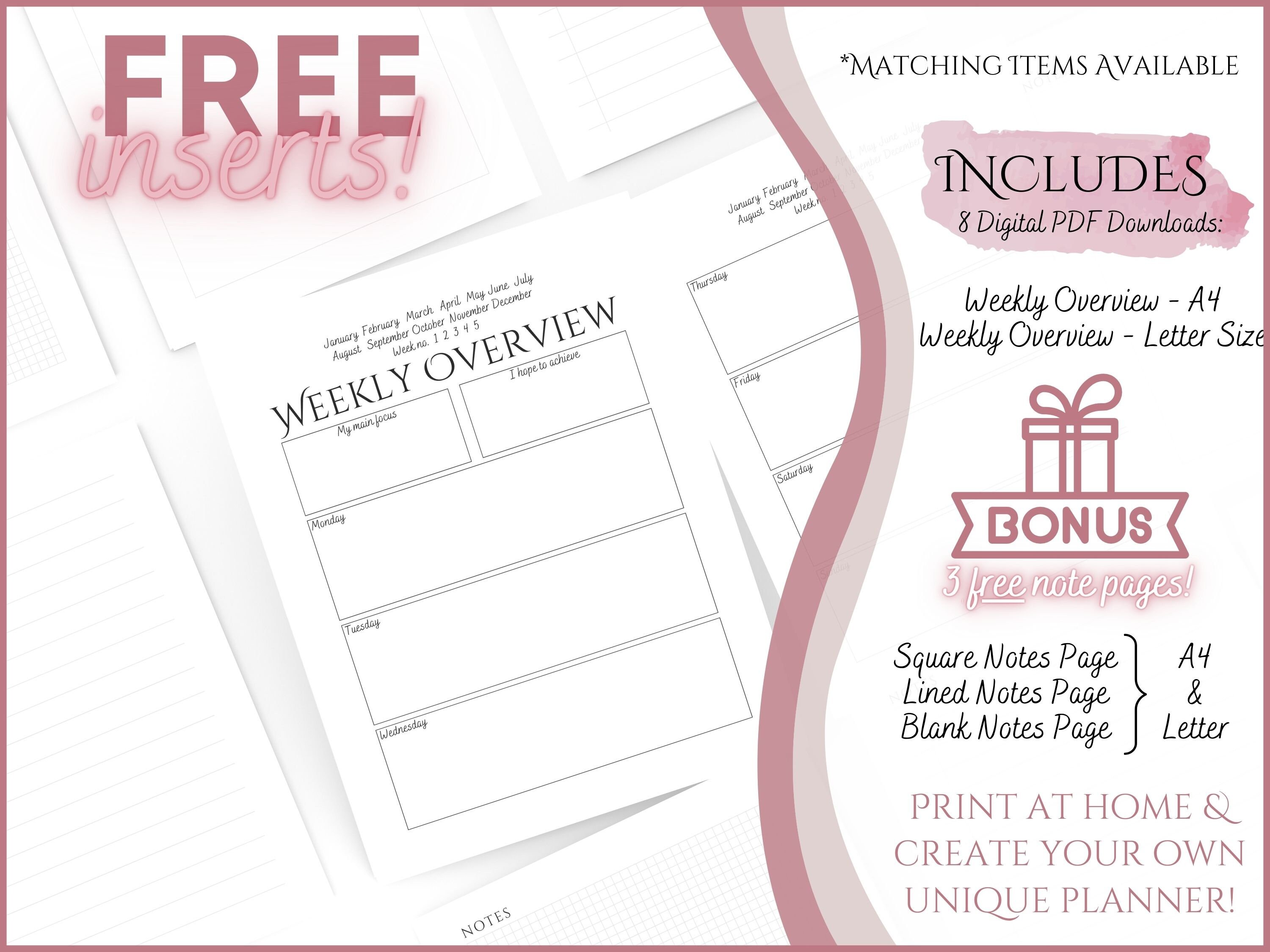 Printable Weekly Overview With Notes Printable Weekly Overview A4 ...