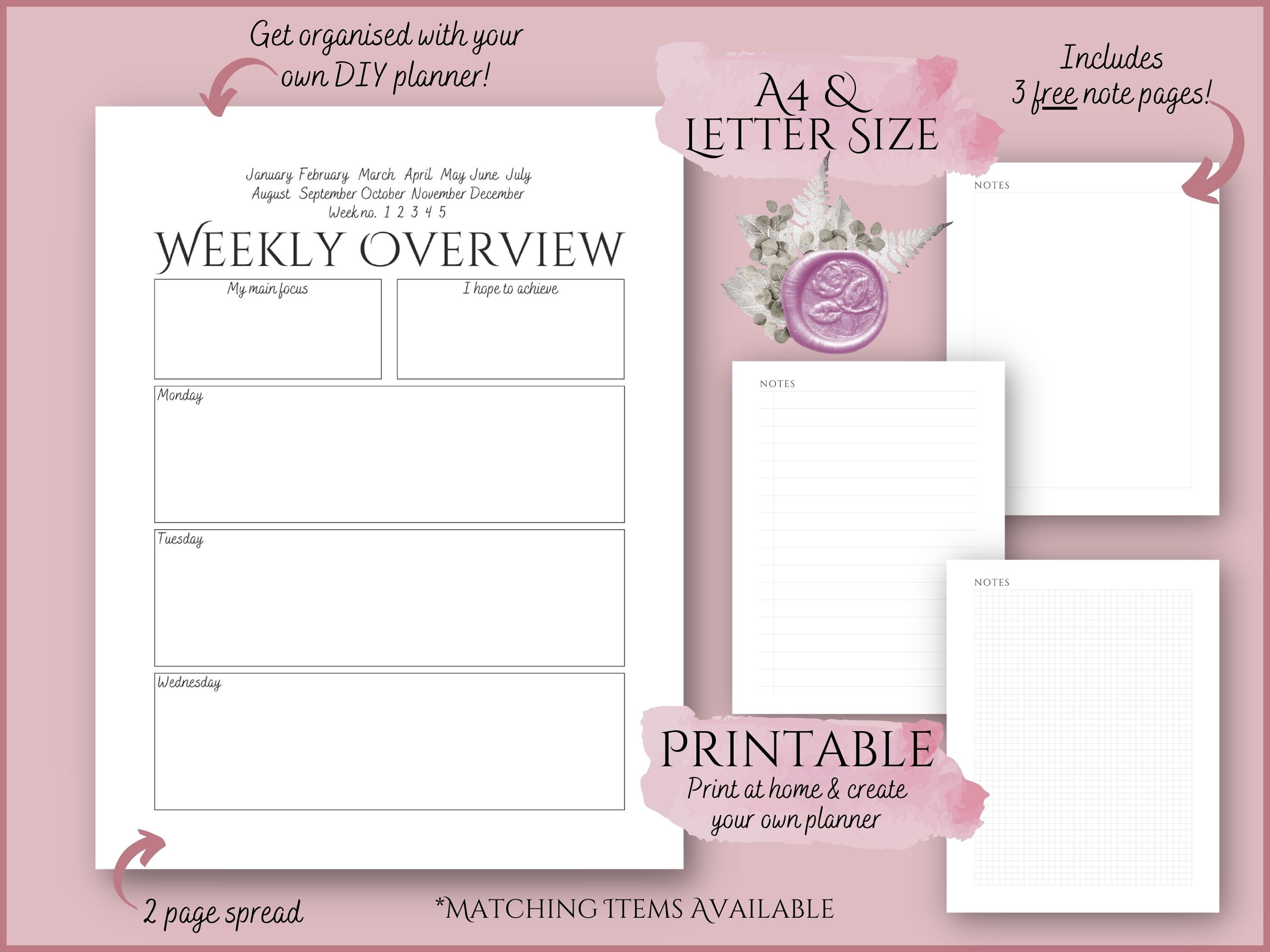 Printable Weekly Overview With Notes Printable Weekly Overview A4 ...
