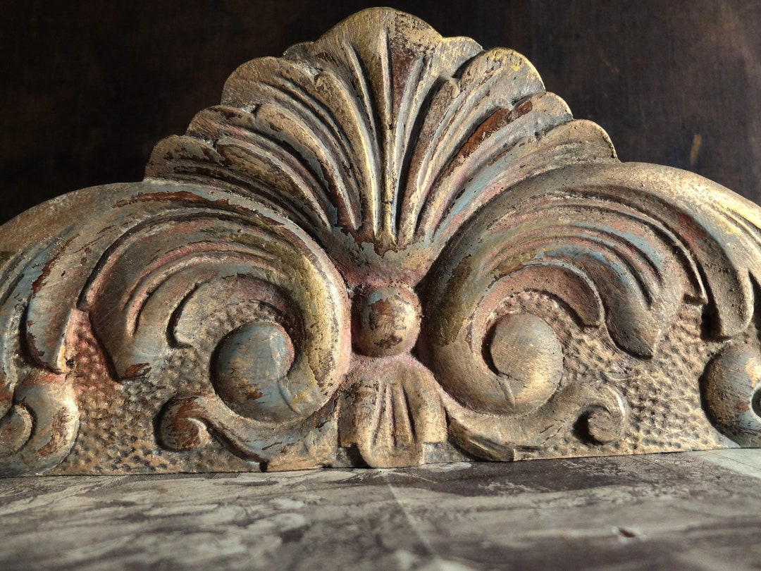 Beautifull Antique Carved Wood Pediment/ Gold Gilded/ Hand Carved ...