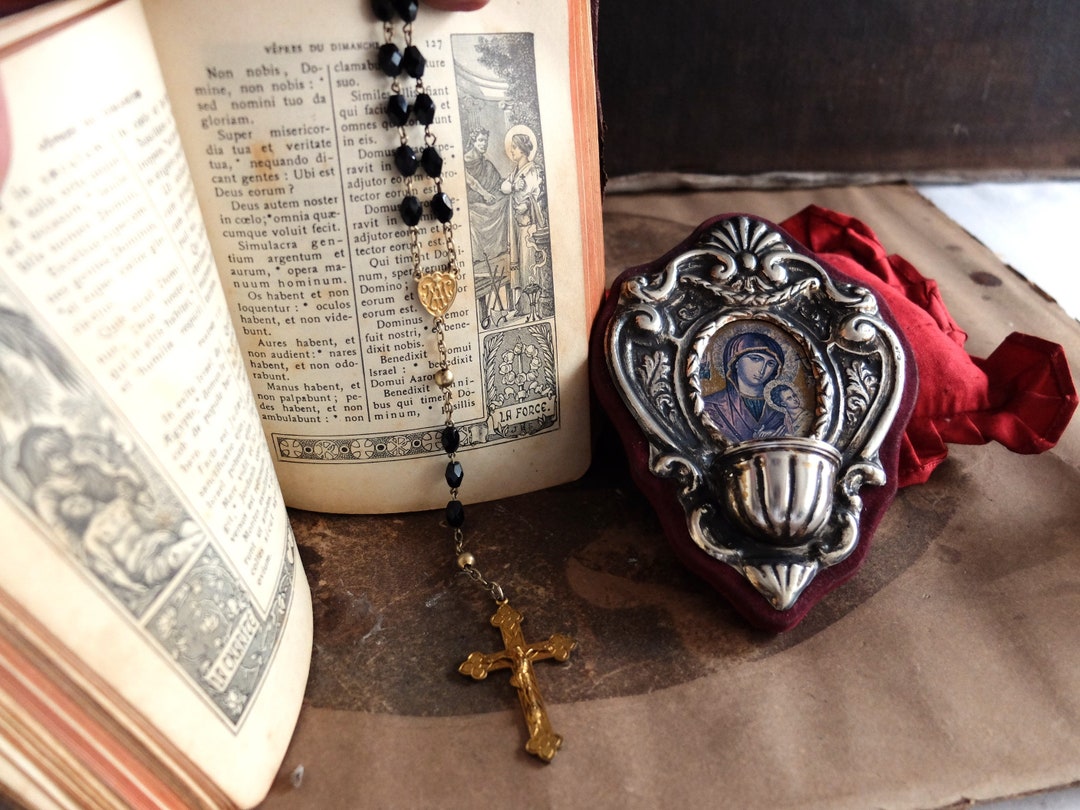 Religious Set/ Missal of 1917/ Rosary/ Sterling Silver Holy Water Font ...
