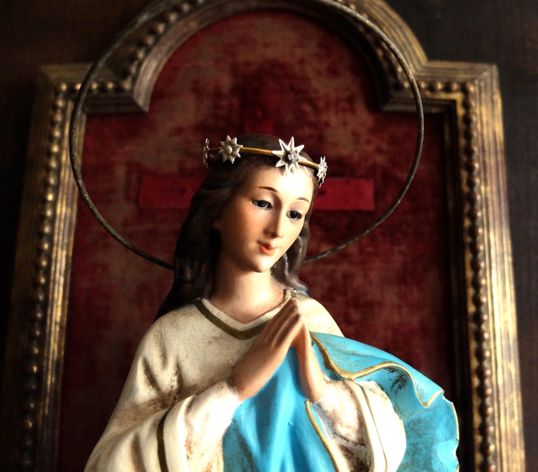 Antique Virgin Mary Statue/ Spanish Religious Art/ Devotional Decor ...