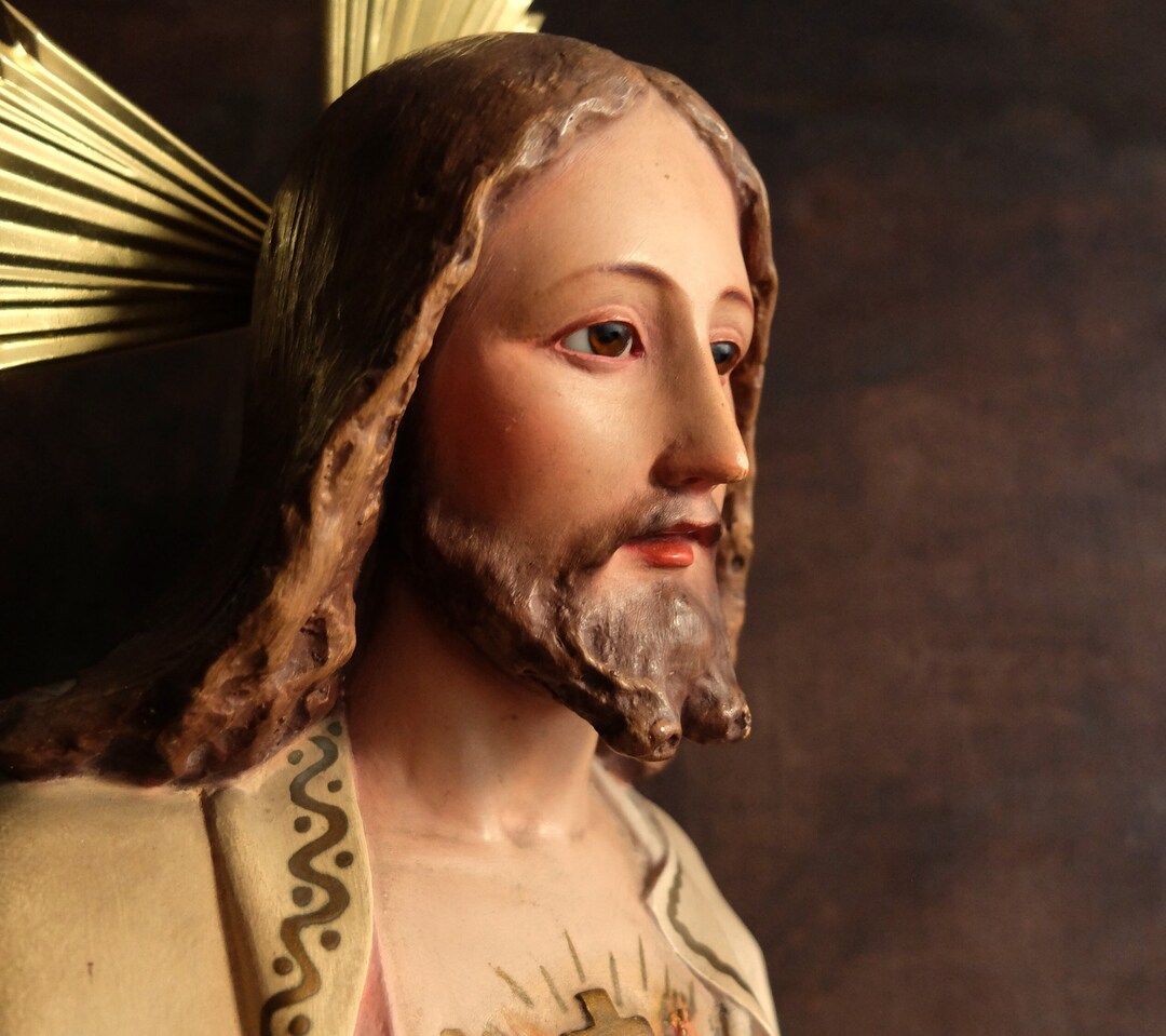 Sacred Heart Bust/ Spanish Reliogious Art/ Devotional Decor/ Glass Eyes ...