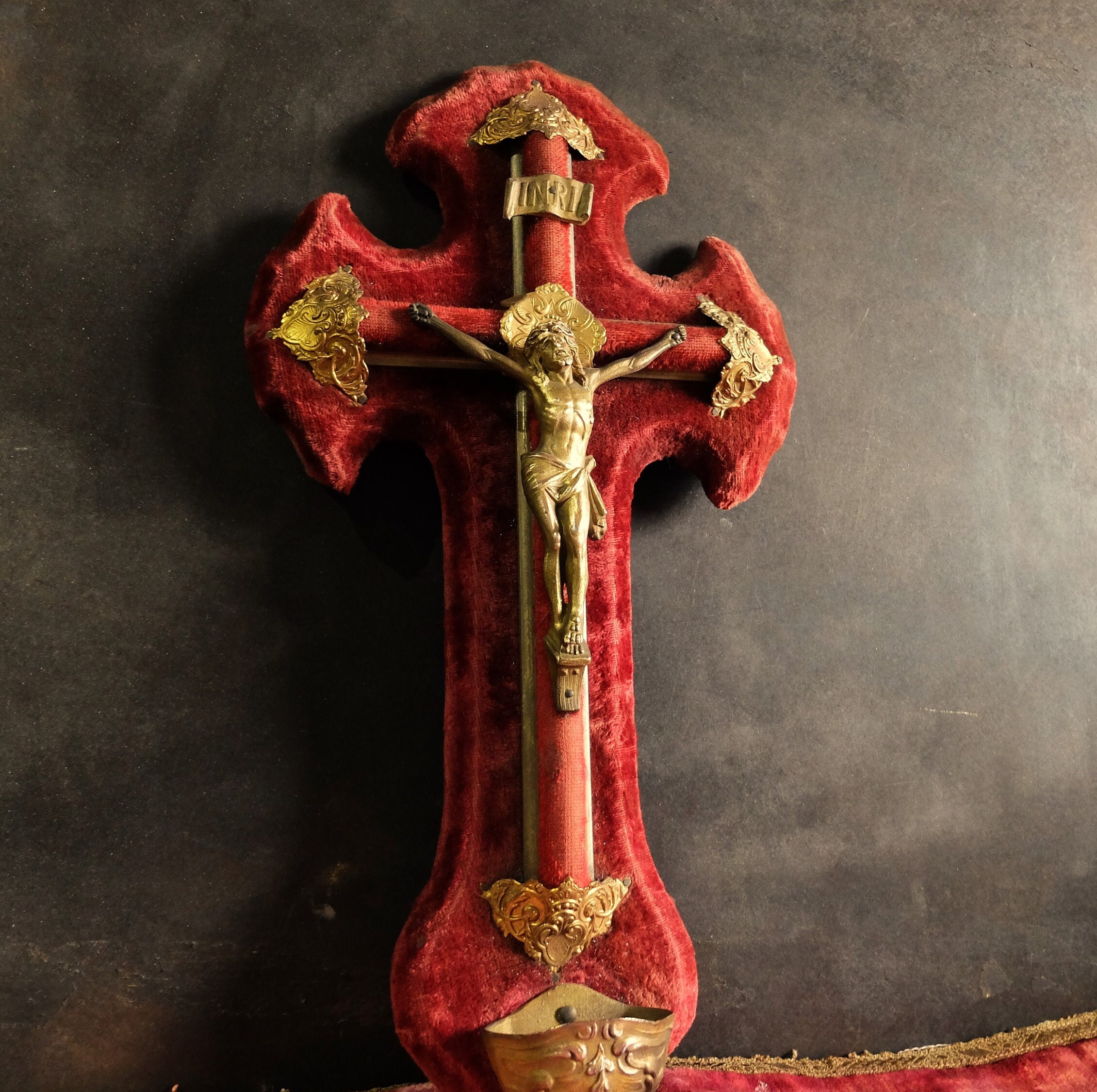 Antique French Red Velvet Crucifix or Cross/ Benetier Blessing - Etsy