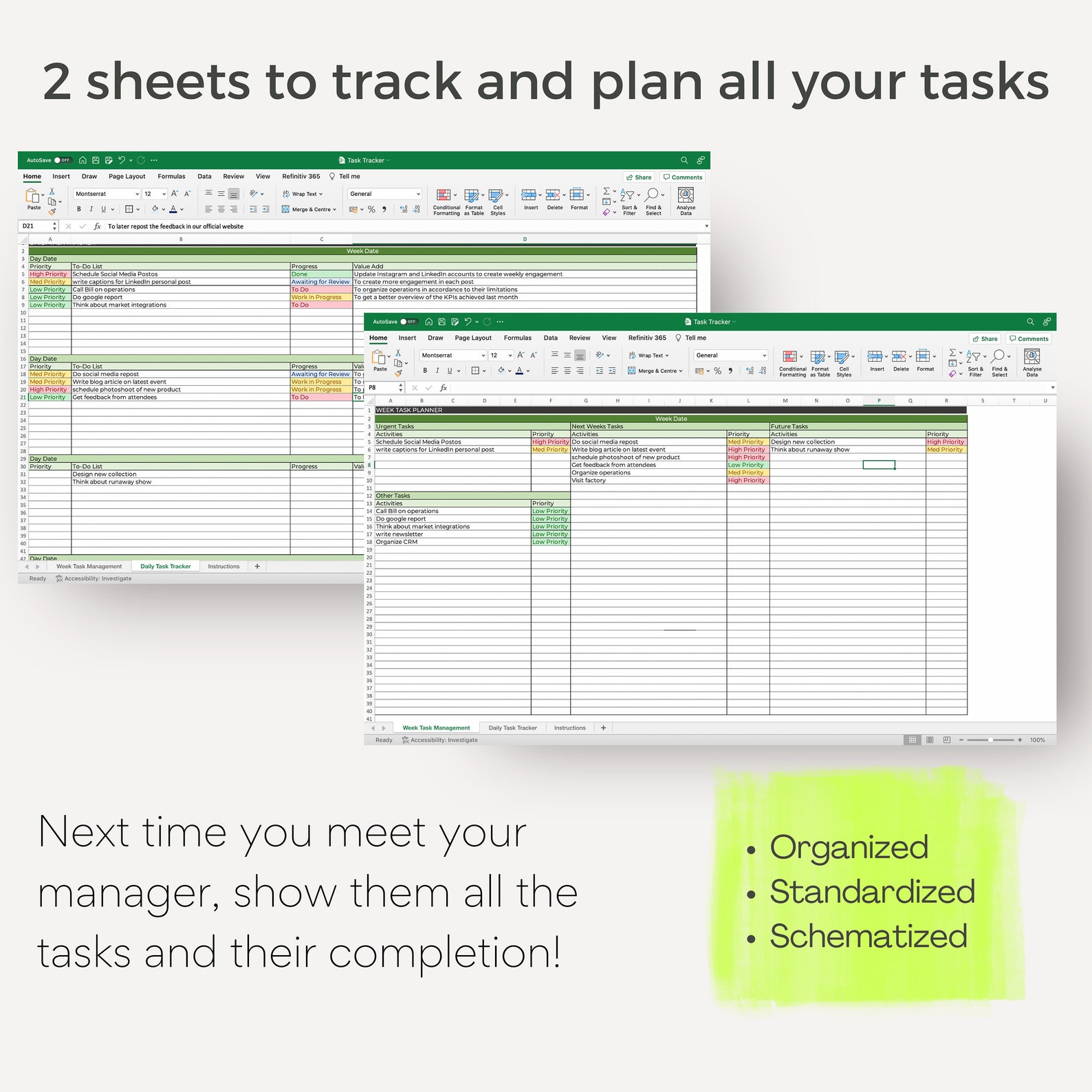 Excel Task Tracker and Planner, To-do List, Corporate and Personal Task ...