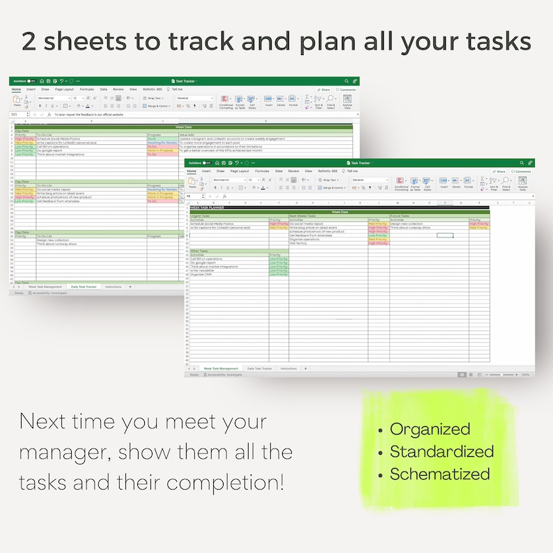 Excel Task Tracker and Planner, To-do List, Corporate and Personal Task ...