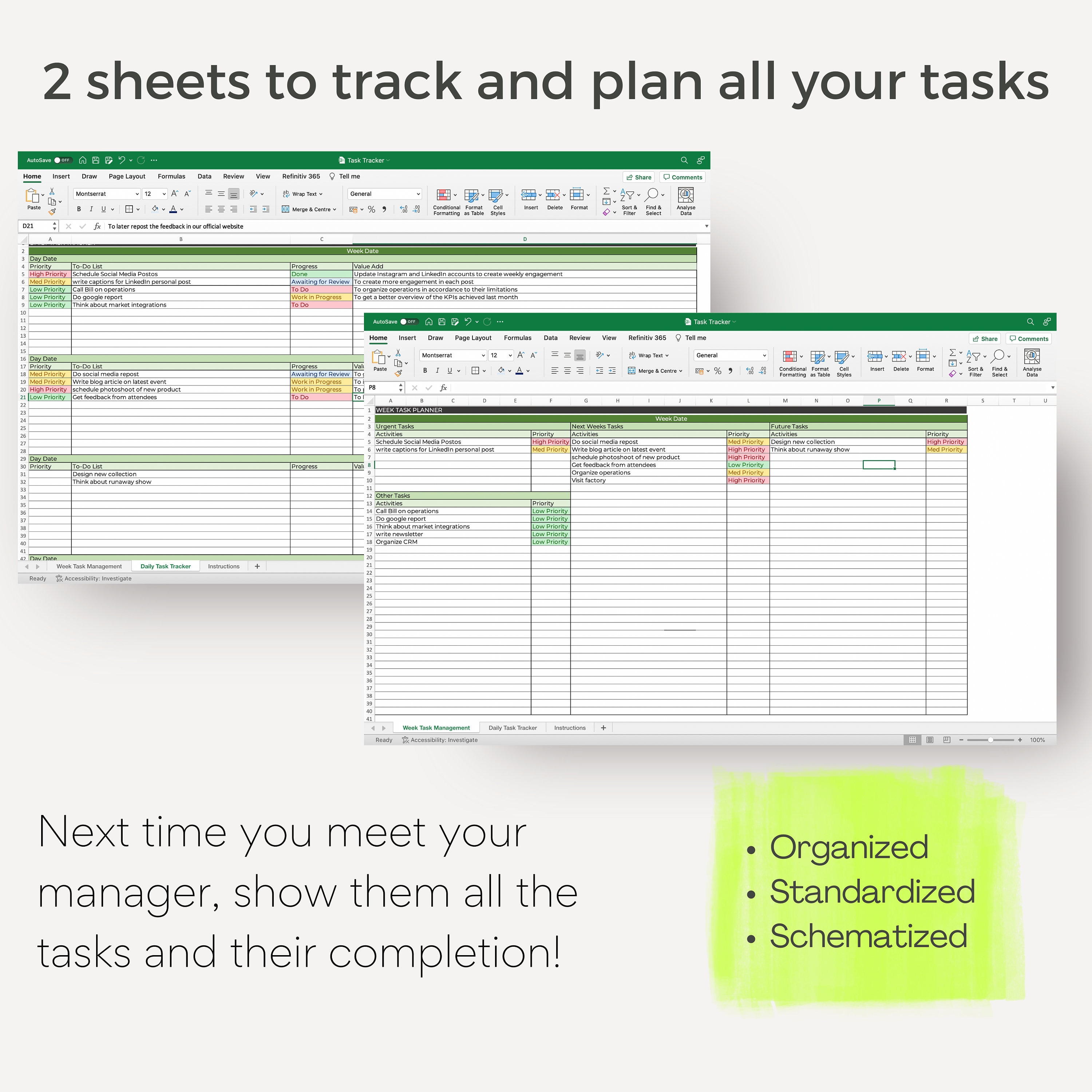 Excel Task Tracker and Planner, To-do List, Corporate and Personal Task ...