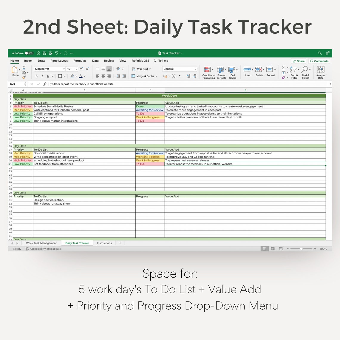 Excel Task Tracker and Planner, To-do List, Corporate and Personal Task ...