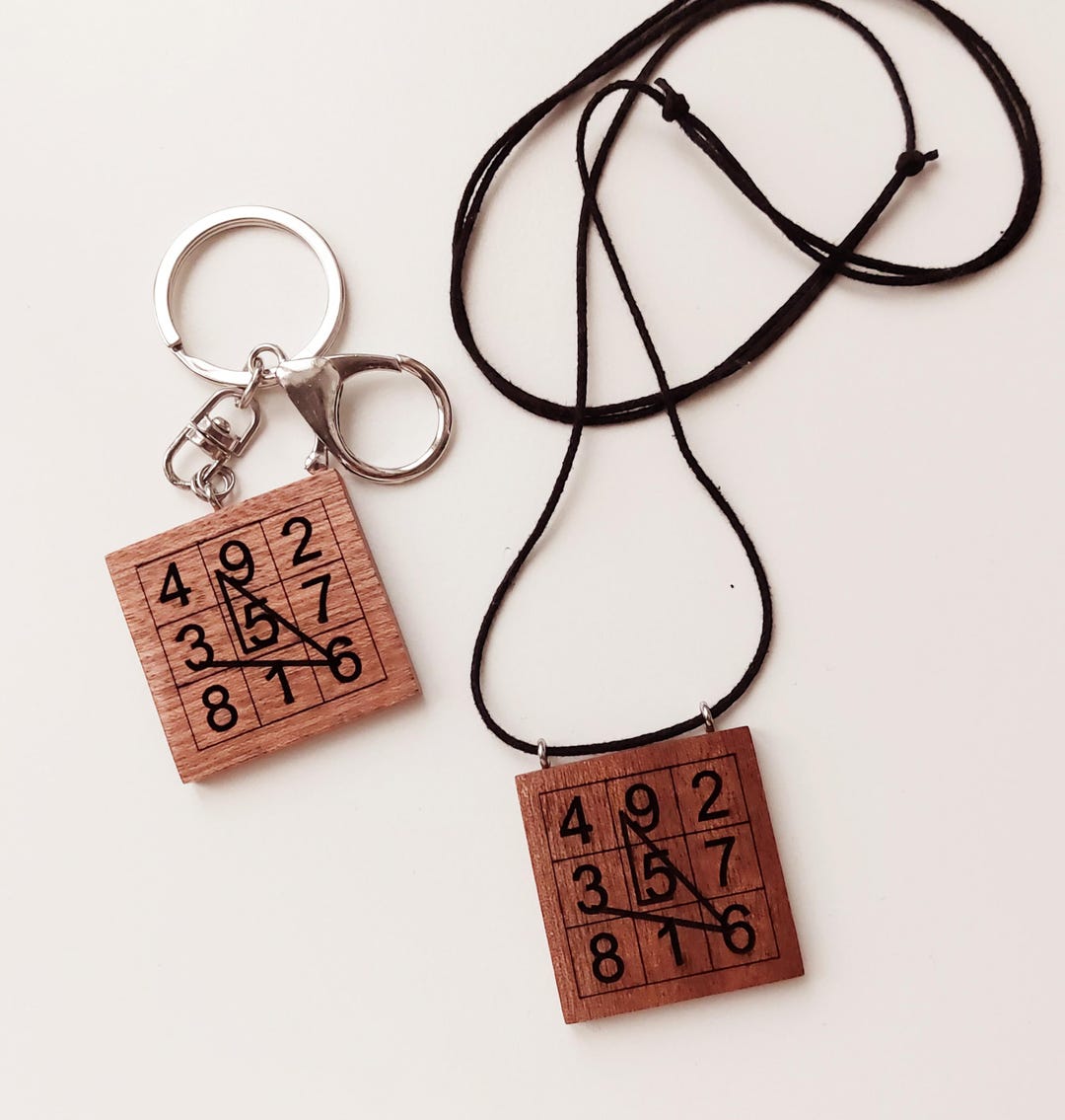 Custom Seal on Lo Shu Magic Square Handmade in Fine Wood Pendant or ...