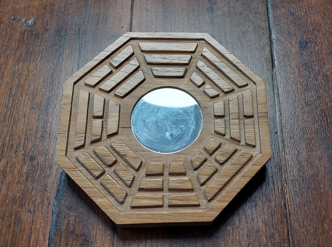 Bagua Mirror for Feng Shui Handcrafted in Teak, With Flat Mirror or ...