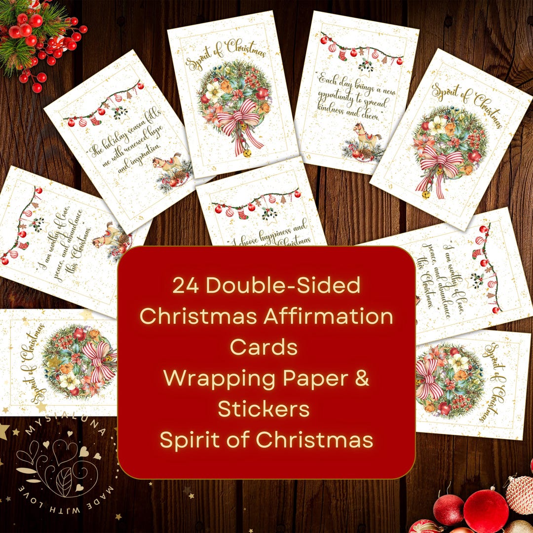Vintage Christmas Affirmation Cards, Stickers, Wrapping Paper (digital ...