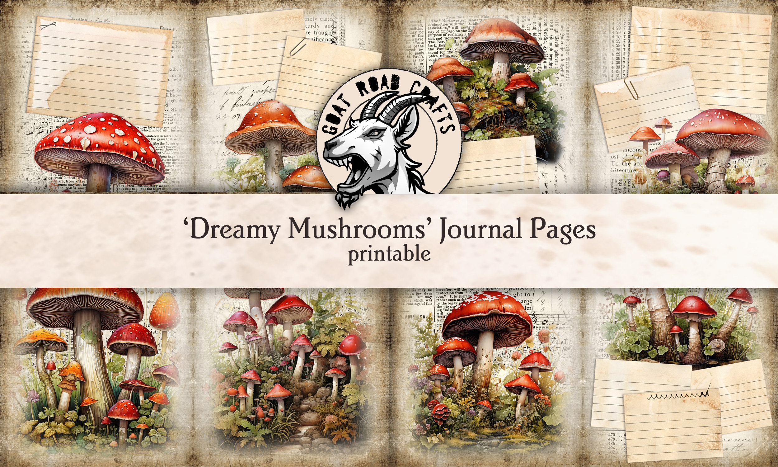 Dreamy Mushrooms Journal Pages. Printable Paper Collection for Junk ...