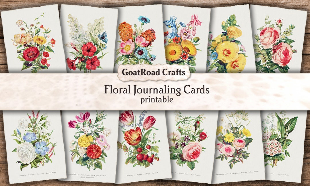 Floral Journaling Cards - Set of 12 - for Junk Journals, Digital ...