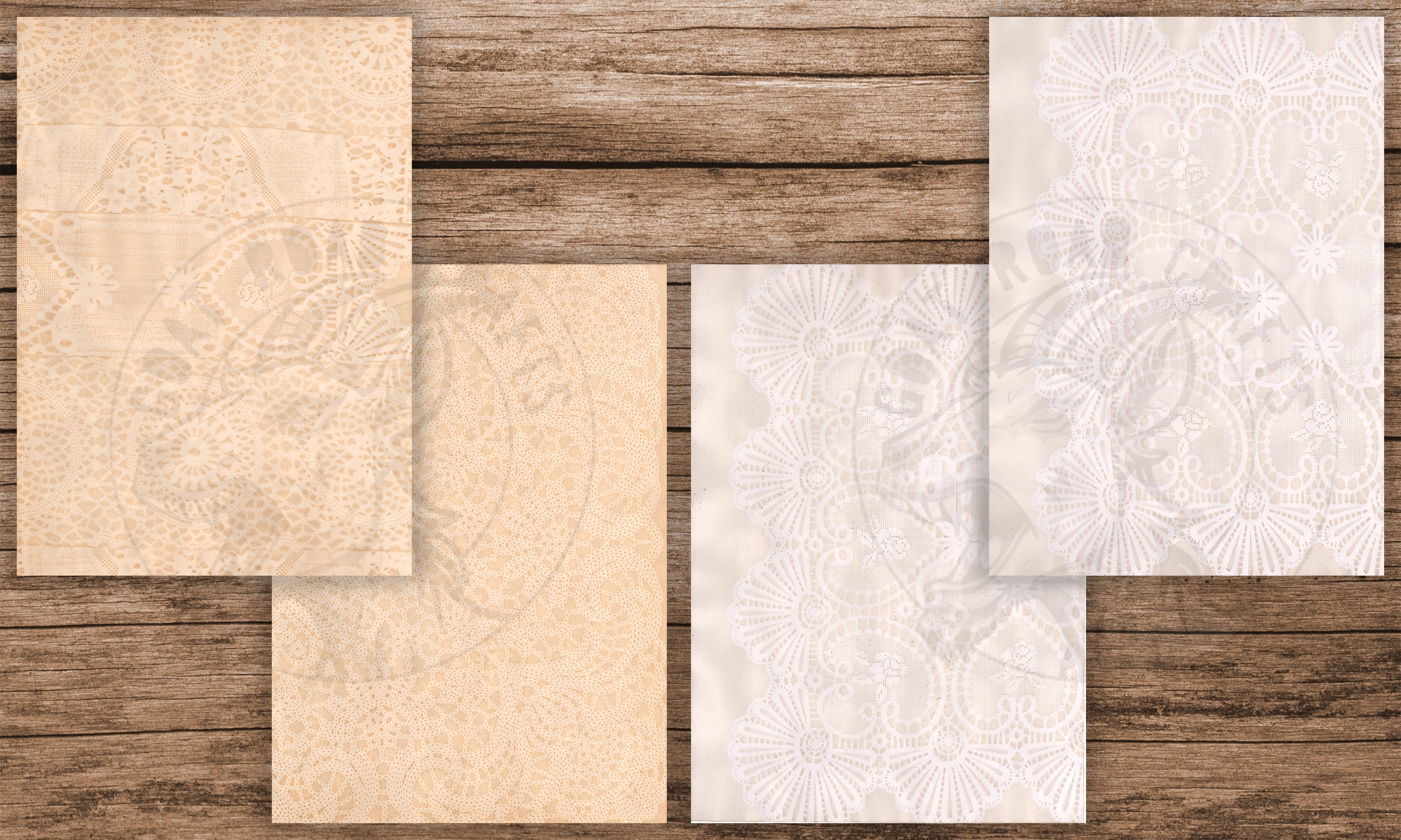 Tea Dyed Papers With Lace Patterns. Printable Paper Collection for Junk ...