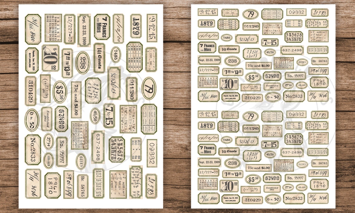 Vintage Numbers Labels in 5 Colours and 2 Sizes. Ephemera for Junk ...