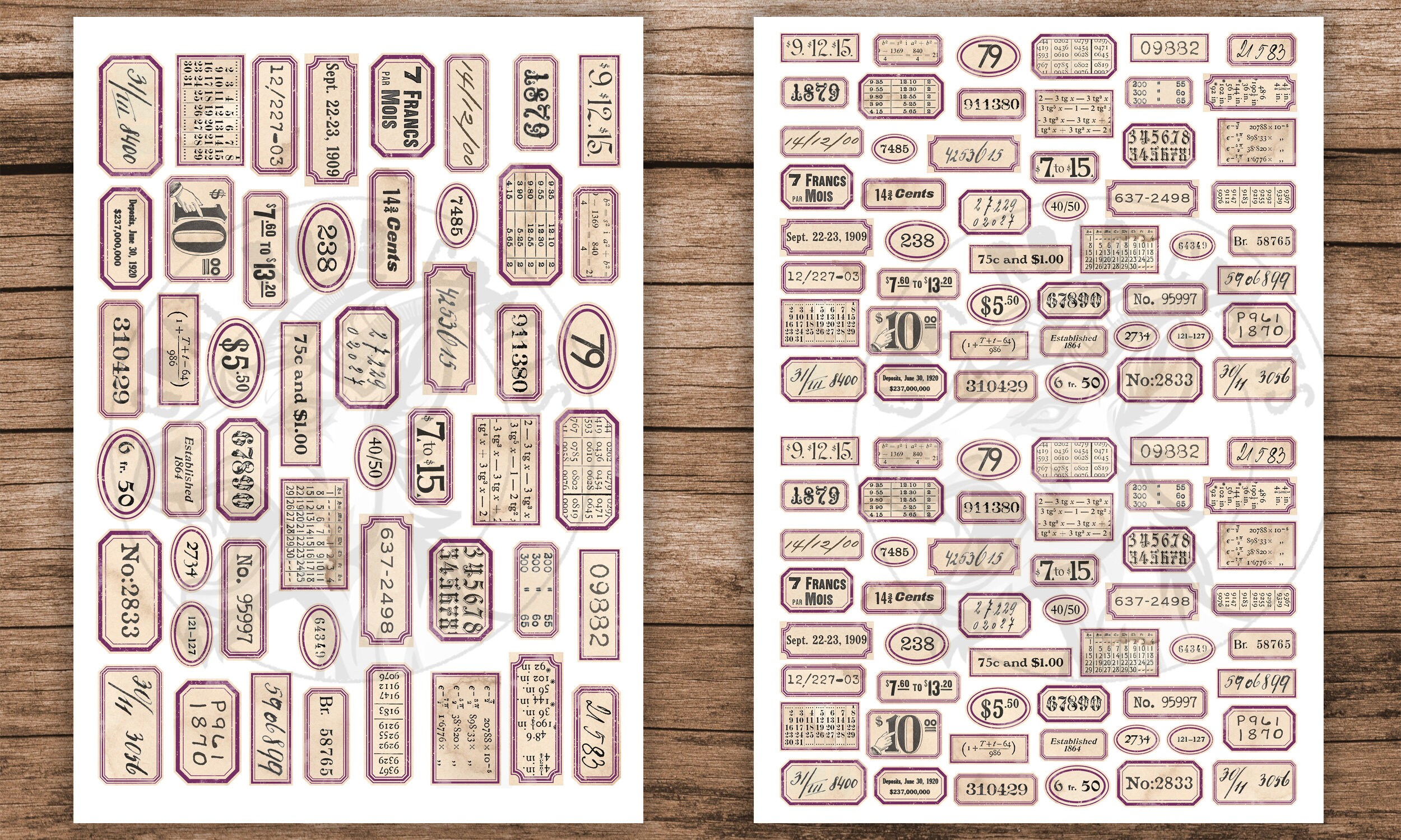 Vintage Numbers Labels in 5 Colours and 2 Sizes. Ephemera for Junk ...