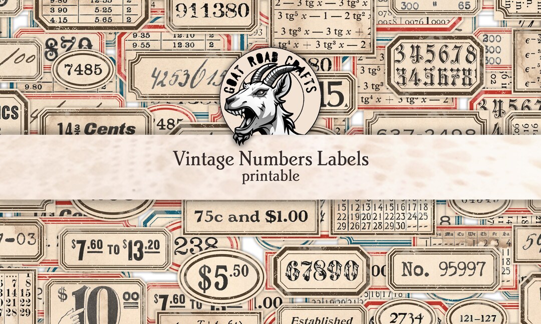 Vintage Numbers Labels in 5 Colours and 2 Sizes. Ephemera for Junk ...