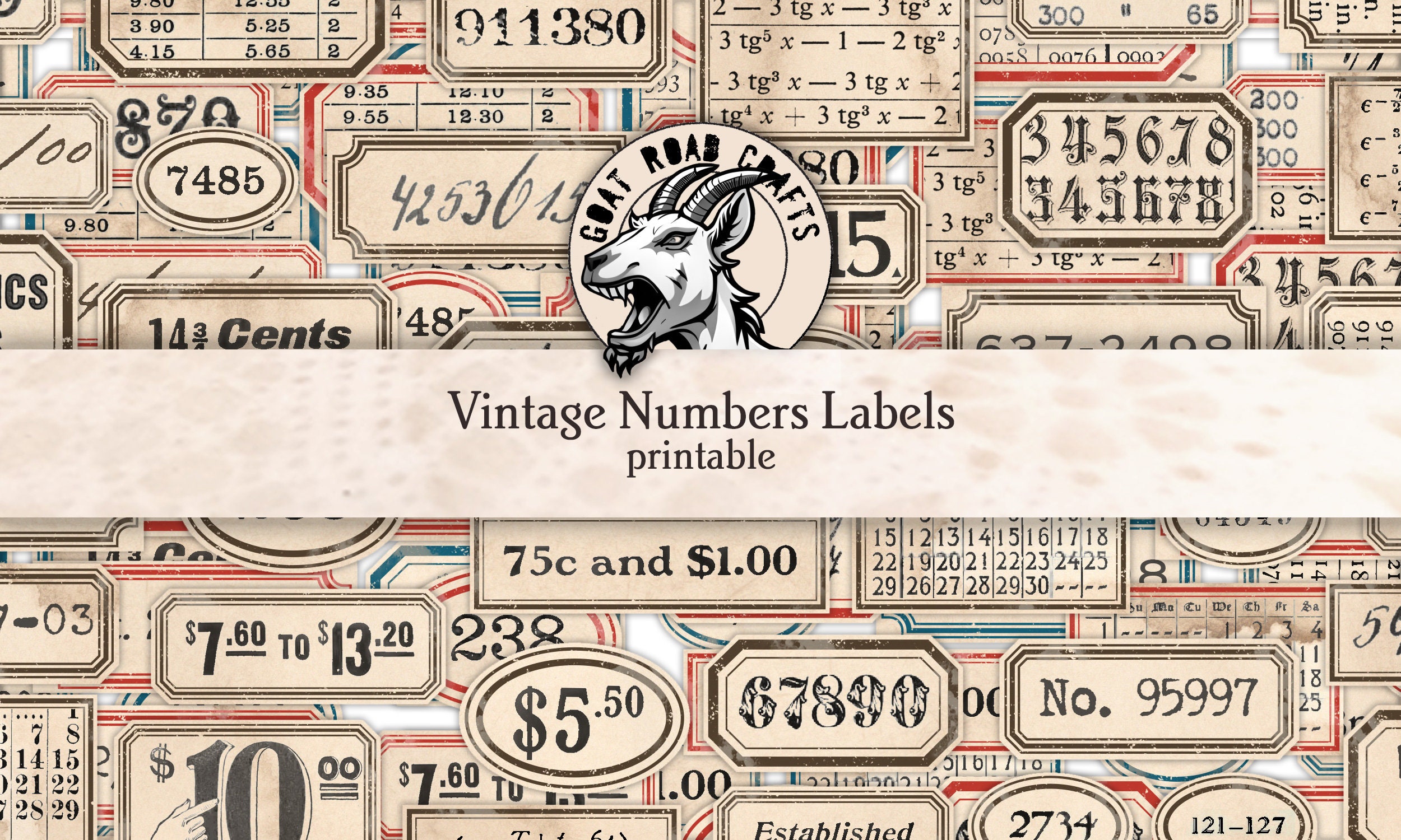Vintage Numbers Labels in 5 Colours and 2 Sizes. Ephemera for Junk ...