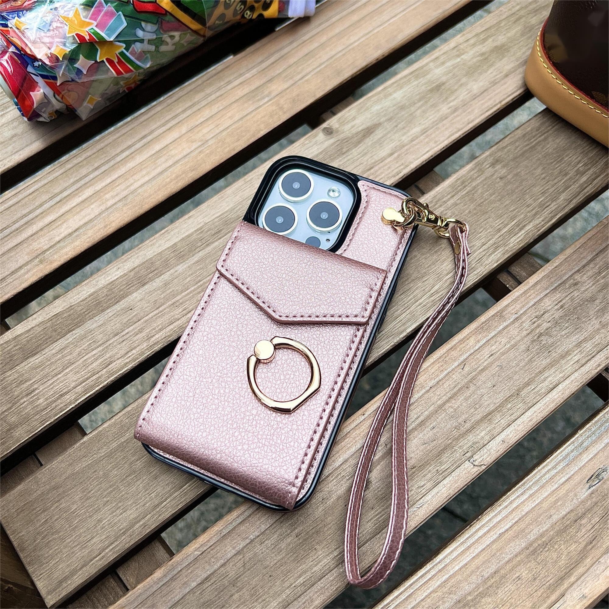 Stylish Leather Phone Case With Card Holder and Wrist Strap - Etsy