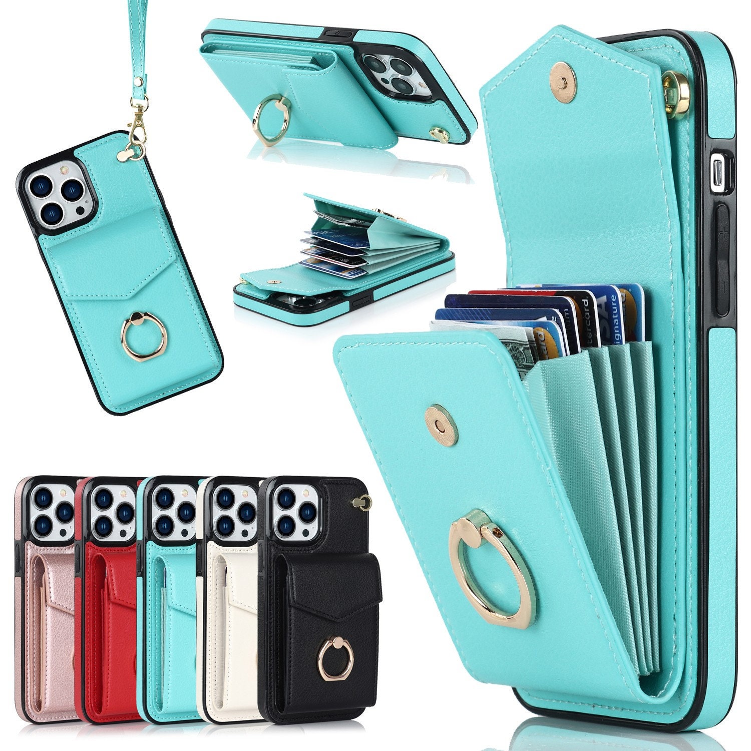 Stylish Leather Phone Case With Card Holder and Wrist Strap - Etsy