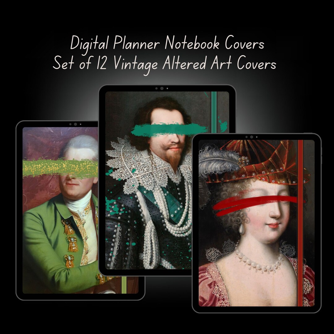 12 Digital Notebook Covers, Altered Art, Vintage Portraits, Paint ...