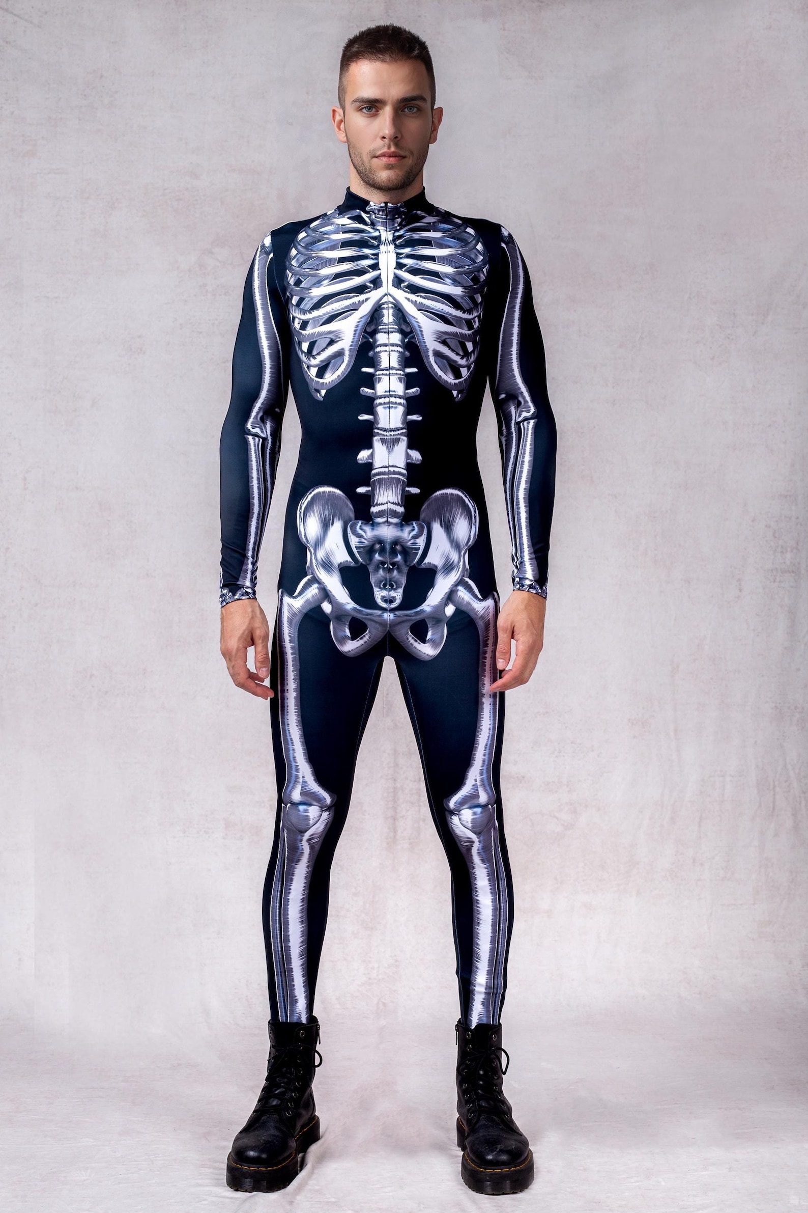 Silver Bones Skeleton Costume: Men's Halloween Full Bodysuit - Etsy