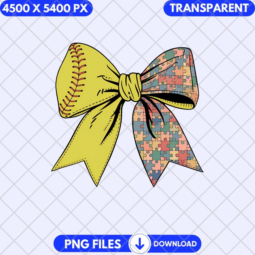 Autism Awareness Softball Bow Png, Autism Awareness Month Png, Digital ...