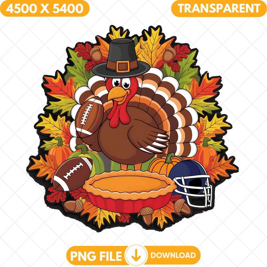 Thanksgiving Turkey Football Png, Cartoon Turkey Pie Leaves Fall Design ...