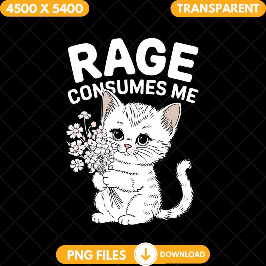 RAGE CONSUMES ME Png, Cute Kitten Holding Flowers Sublimation Design ...