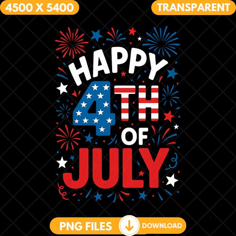 Happy 4th of July Png, Patriotic Fireworks Sublimation Png, Digital ...