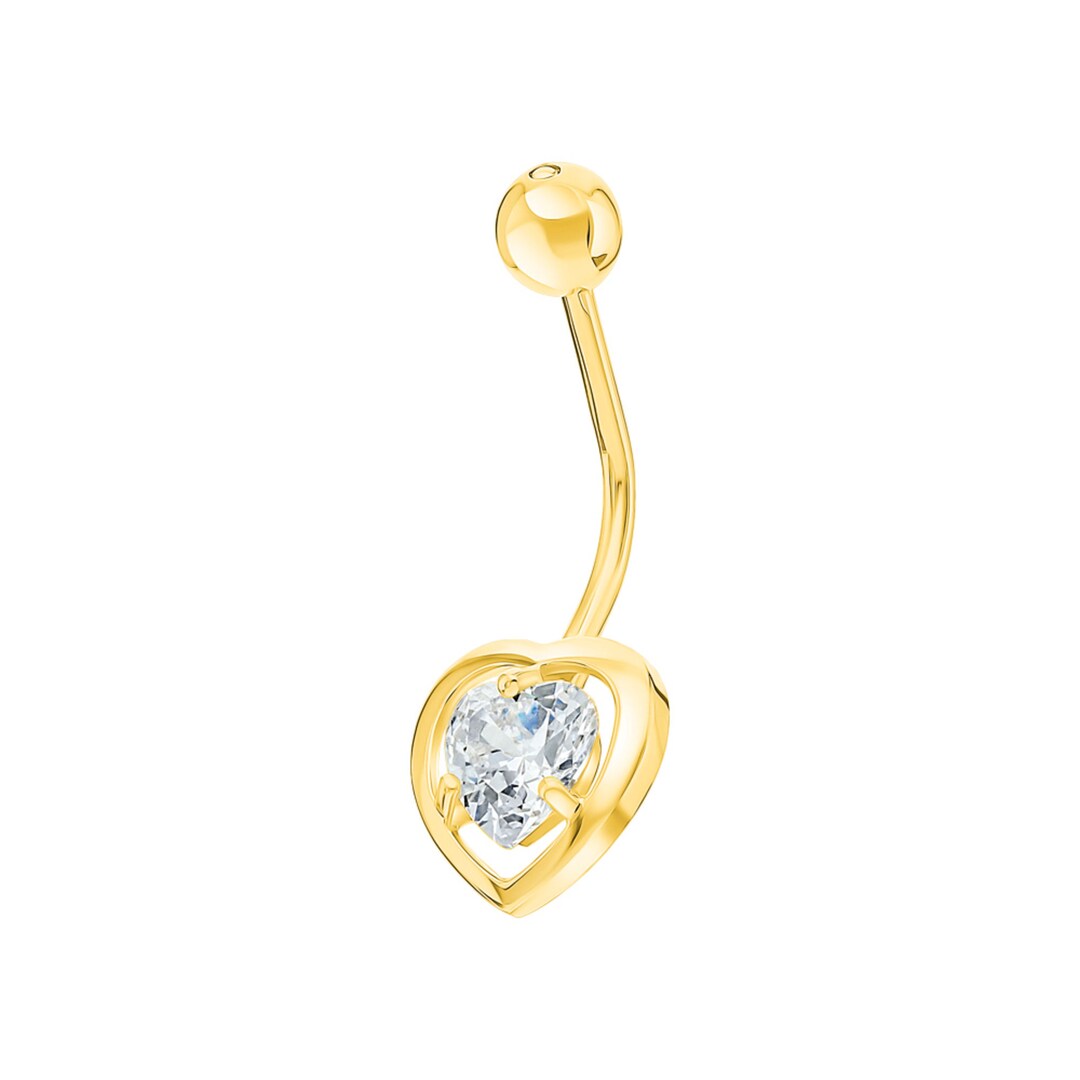 Heart Shaped Navel Belly, 14K Gold Belly Button Ring, Curved Floating ...