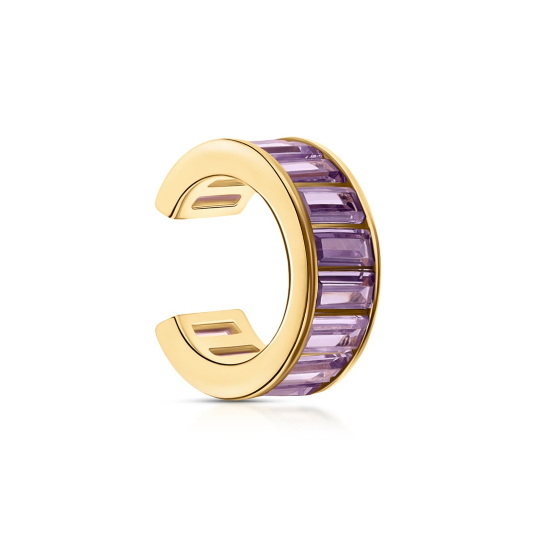 14k Gold Baguette Amethyst Ear Cuff, Purple Amethyst Ear Cuff, No ...