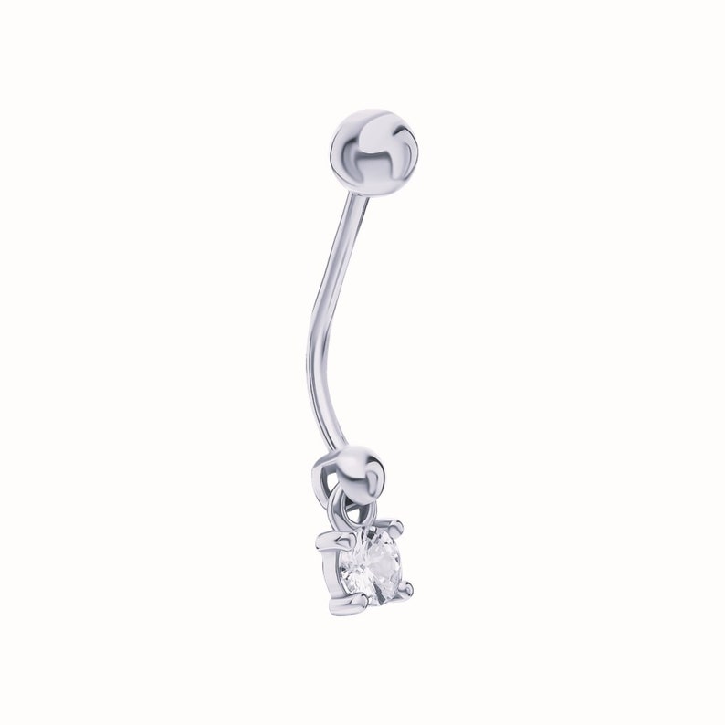 Diamond Dangle Belly Button Ring, Floating Navel Ring in 14k Gold ...