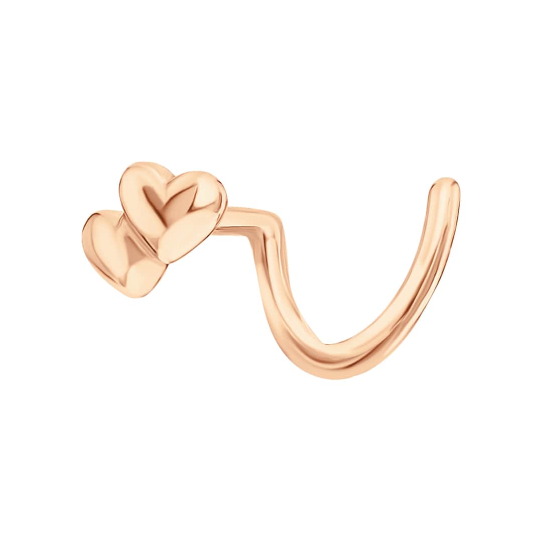 Tiny Double Heart Shape Nose Pin, 14k Gold Heart Nose Stud, Nostril ...