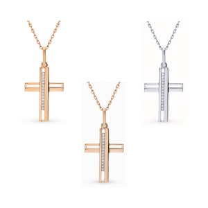 Tiny Pave Diamond Cross Necklace • 14K Gold Cross Pendant • Minimalist ...