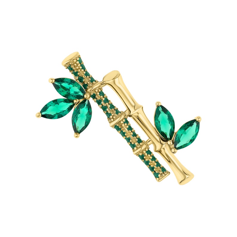 14k Gold Emerald Bamboo Brooch, Clothing Brooch Pin, Joint Bamboo ...
