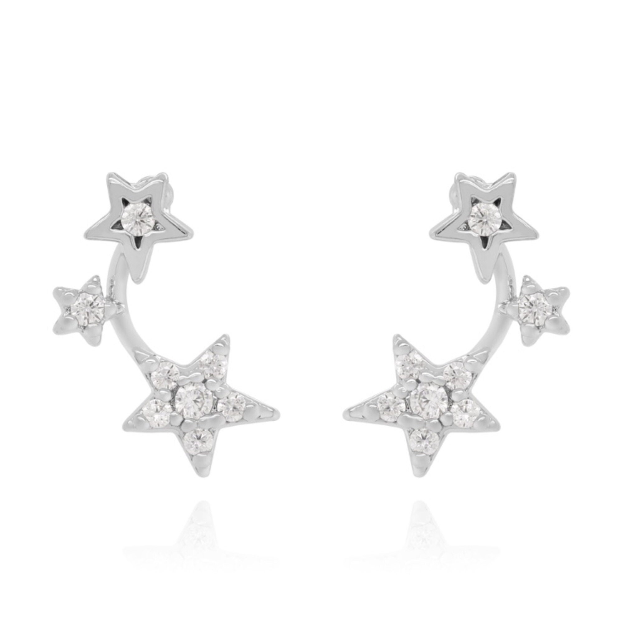 Tiny Diamond Star Ear Climber 14K Triple Star Helix Earring - Etsy