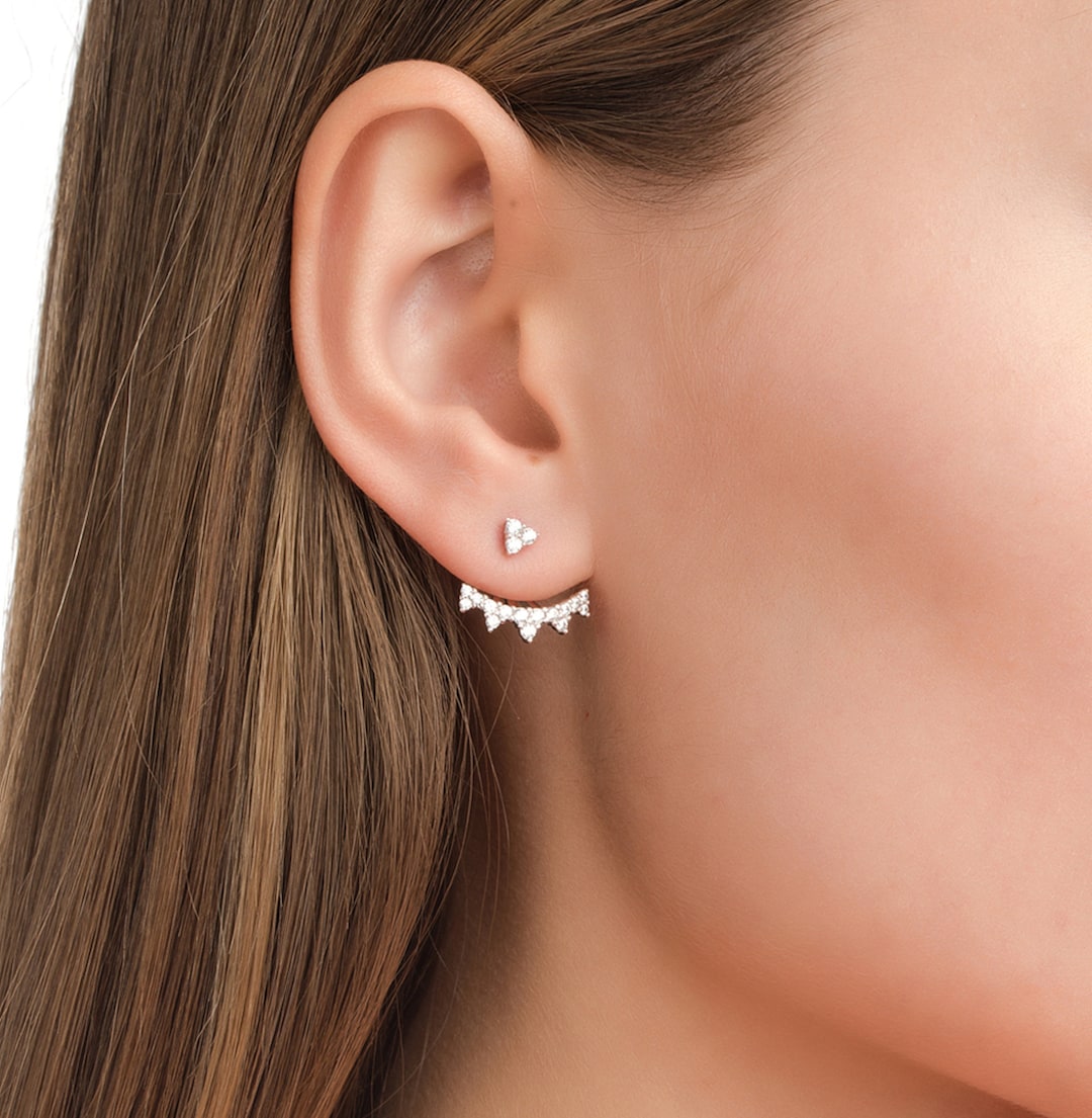 Front Back Earring / 14k Gold Two-ways Ear Jacket / Dainty Ear Jacket ...