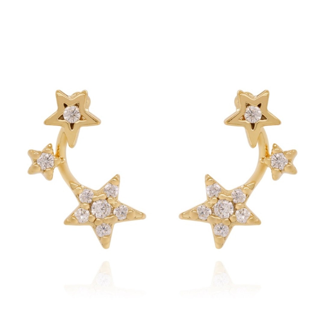 Tiny Diamond Star Ear Climber • 14K Triple Star Helix Earring ...