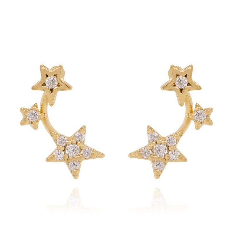 Tiny Diamond Star Ear Climber 14K Triple Star Helix Earring - Etsy