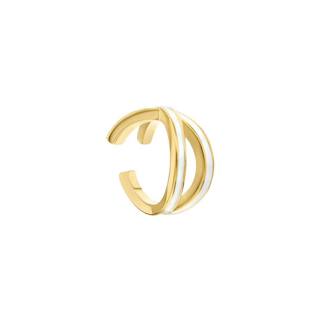 Double Line White Enamel Ear Cuff , 14K Gold Wire Cuff Earring, Non ...