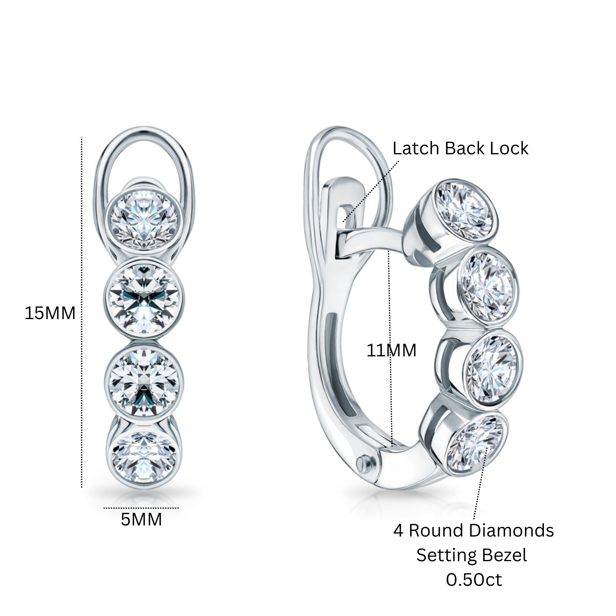 14KT White Gold Round Diamond Hoop Earrings 1 CT Bezel Diamond Huggies Hoop 15mm Huggie Earring Gifts For Her. Etsy